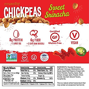 The Good Bean Crunchy Chickpeas - Sweet Sriracha - (10 Pack) 1.4 oz Packet - Roasted Chickpea Beans - Vegan Snack with Good Source of Plant Protein and Fiber