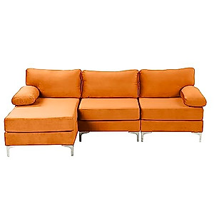 Casa Andrea Milano Modern Velvet Fabric Sectional Sofa, L-Shape Couch with Extra Wide Chaise Lounge
