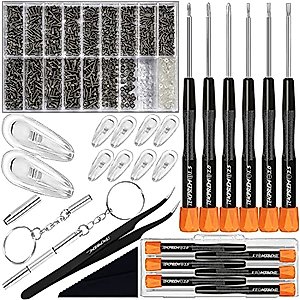 Eyeglass Repair Tools Kit, TEKPREM Glasses Screwdriver Set with Screws, Nose Pads, Phillips & Flathead Screwdrivers,Tweezer,Cleaning Cloth for Eye glasses,Sunglasses and Nose Piece Replacement
