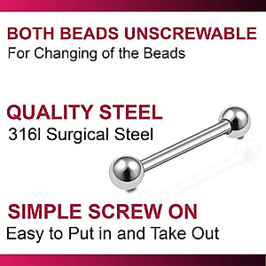 bodyjewellery 4pcs 16g Barbell Cartilage Earring Stud Vertical Anti Tragus Triple Forward Helix Bar Surgical Steel Lobe 4mm Ball - 8mm