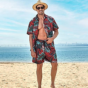 Mens Hawaiian Outfit 2 Piece Tracksuit Beach Shirt and Shorts Aloha Shirt Set, A11-2XL