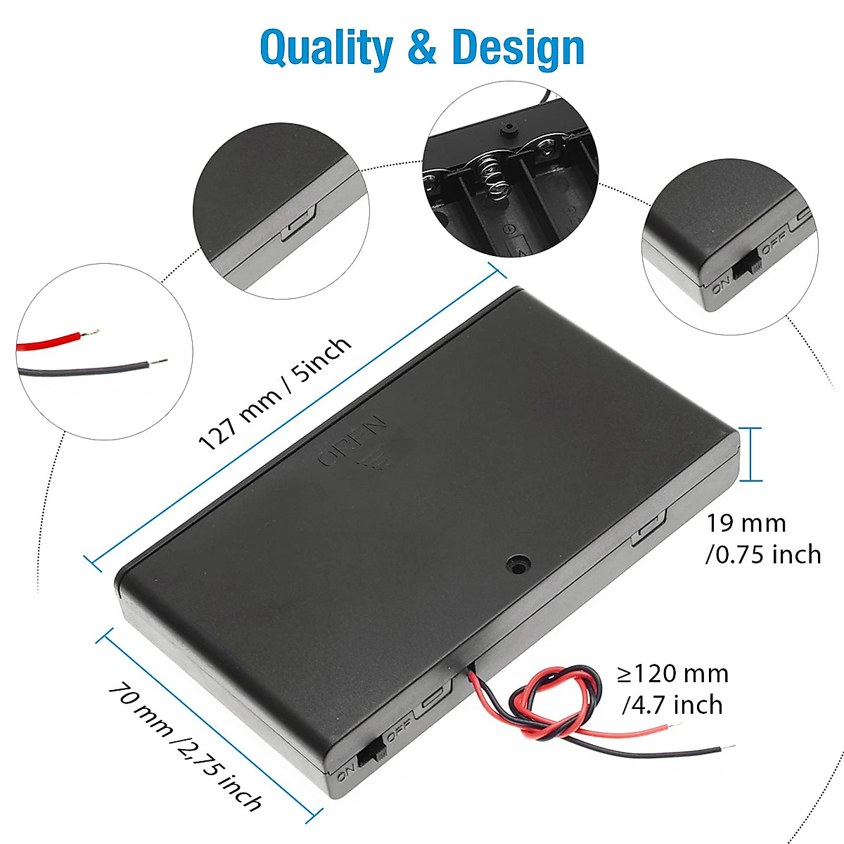 QTEATAK 2 Set 8 x AA Thicken Battery Holder Base Box with ON/Off Switch and Wire and Cover