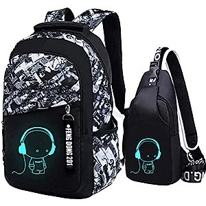 Asge School Backpack for Boys Print Backpack Teenagers Nylon Large School Bag Outdoor Reflective Daypack