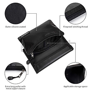 Hodufy Small Fireproof Bag, 5 x 8 inches Non-Itchy Fireproof Money Bag, Fireproof Cash Bag, Bank Fireproof Bag Set for Valuables - Passport, Bank Deposit, Keys (2-Pack)