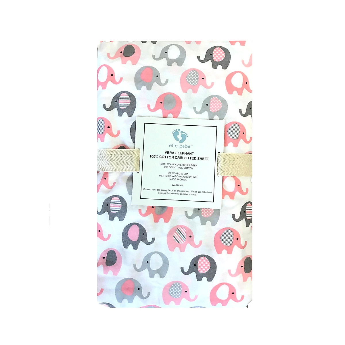 Vera Elephant 100% Cotton Crib Fitted Sheet (Petal Grey)