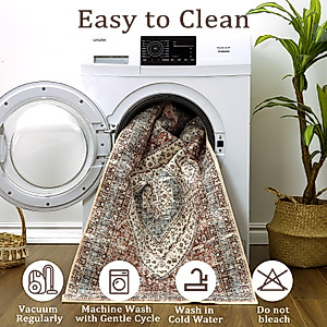 RUGSREAL Washable Area Rug 5x7, Ultra-Thin Antique Collection Area Rug, Stain Resistant Rugs for Living Room Bedroom, Distressed Washable Rug(Brown, 5'x7')