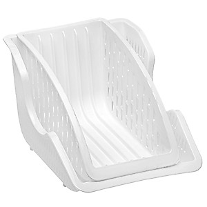 Crystalia Plastic Kitchen Cabinet Organizer for Dishes, Vertical Plate Storage Set for Countertop, Lid Plate Pan Holder Rack, Kitchenware Divider for Under Cabinet, Compact Clutter Organizer, White