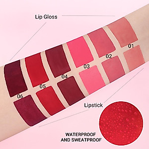 evpct 2 In 1 Matte Lipstick & Liquid Lipstick 6Pcs Set for Women, Dark Ruby Red Nude Beige Hot Pink Mauve Matte Vegan Long Wear Pink Lipstick Waterproof Long Lasting 24 Hour Lipstick Lip Gloss Stain