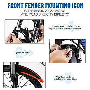 Bike Mudguard Set with 8M DIY Reflective Tape, 2 Parts-Universal Full Cover Thicken Widen Bicycle Fender Set, Front/Rear Mud Guards Fit for 20"/22"/24"/26" MTB Mountain Road Bike(Black)