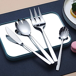 Silverware Serving Set 10 Pieces, Berglander Stainless Steel Flatware Serving Set, Serving Spoon, Silver Serving Utensil, Anti Rust(10 Pieces)