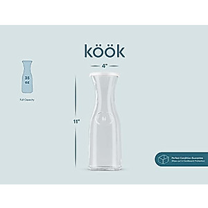 Kook Glass Carafe Pitchers, Beverage Dispensers, Clear Jugs For Mimosa Bar, Water, Wine, Milk and Juice, with Plastic Lids, Dishwasher Safe, 35 oz, Set of 3