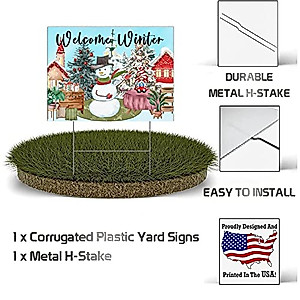 Lawn Garden Sign Christmas Welcome Winter Snowman Lawn Signs with H Stakes Motivational Quotes Happy New Year for Garage Sales Rent Open House Construction 12"x18"