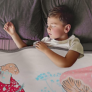 Red Mushroom Blanket, Mushroom Throw Blanket Women Men Kids Cozy Super Soft Flannel Double Layer Plush Bed Blanket ，All Season Blanket Gifts，50x60inch…