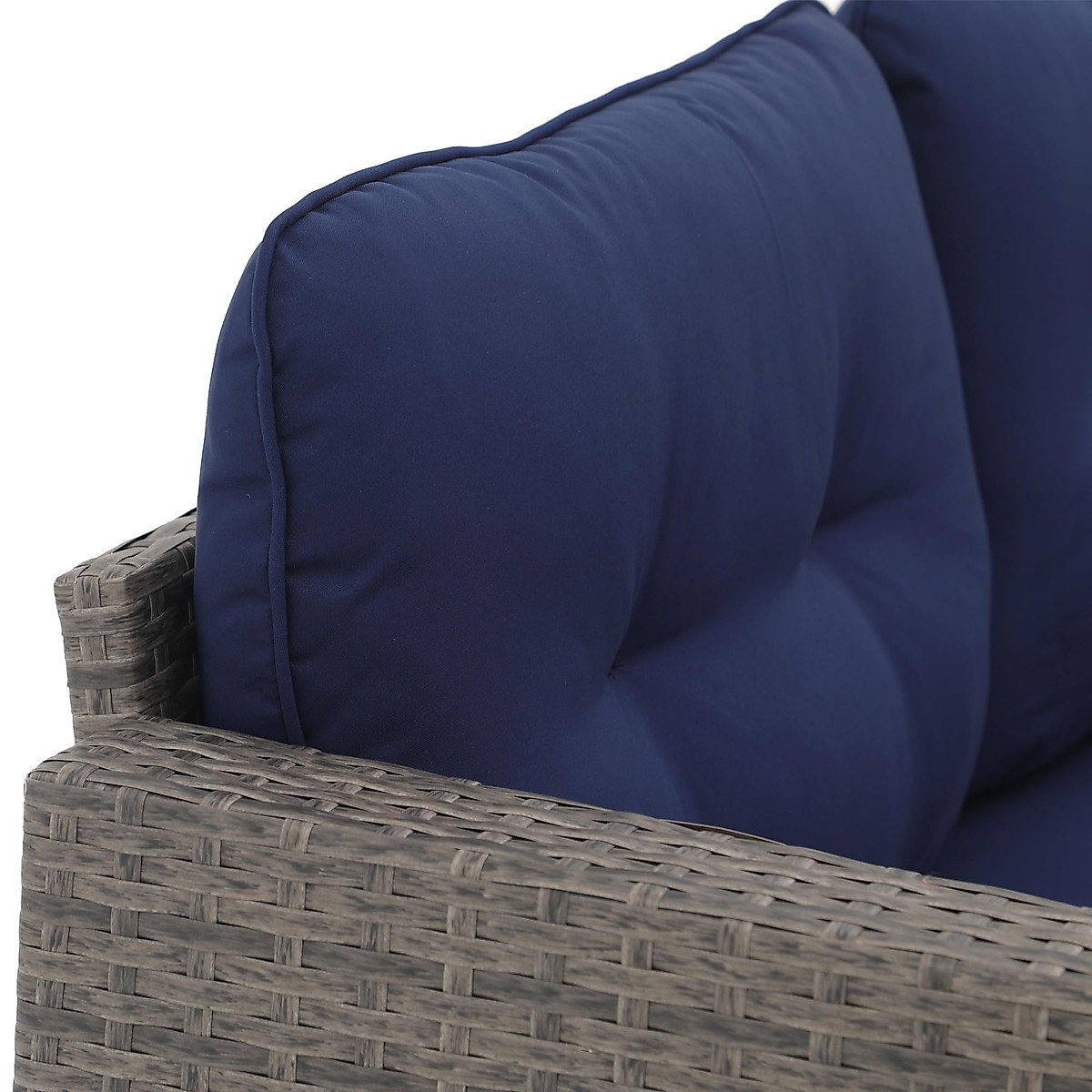 i-VTIES Patio Furniture Set, 3 Pieces Patio Wicker Conversation Sofa Set, Outdoor/Indoor Wicker Rattan Sofa with Cushion, Pillows and Glass Table(Blue)