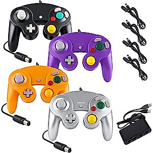 Burcica 4PCS Controllers for Gamecube, with 4 Extension Cables and 4-Port USB Adapter for Switch PC Wii U Console