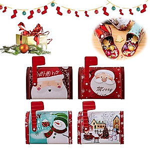 4PCS Christmas Reindeer Gift Box, Metal Christmas Cookie Tins with Lids, Decorative Candies Storage Container Tinplate Candy Boxes Empty Tins Xmas Cookie Jar for Christmas Decor and Storing Snacks