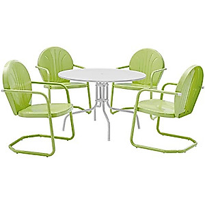 Crosley Furniture KOD10010KL Griffith Retro Metal Outdoor 5-Piece Dining Set with 39" Table and 4 Chairs, White and Key Lime
