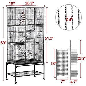 Yaheetech 69-Inch Extra Large Bird Cage Metal Parrot Cage for Mid-Sized Parrots Cockatiels Conures Parakeets Lovebirds Budgie Finch, Black