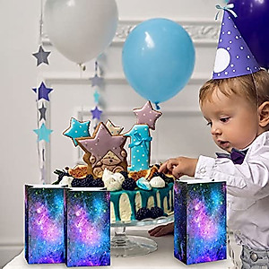 28 Pack Galaxy Party Favor Paper Bags, Space Galaxy Print Candy Favor Bags Goodie Popcorn Treat Bags Solar System Planet Present Wrapping Bags for Kids Birthday Space Galaxy Party Supplies