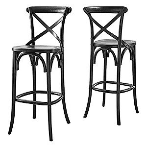 Modway Gear X-Back Wood Bar Stool in Black