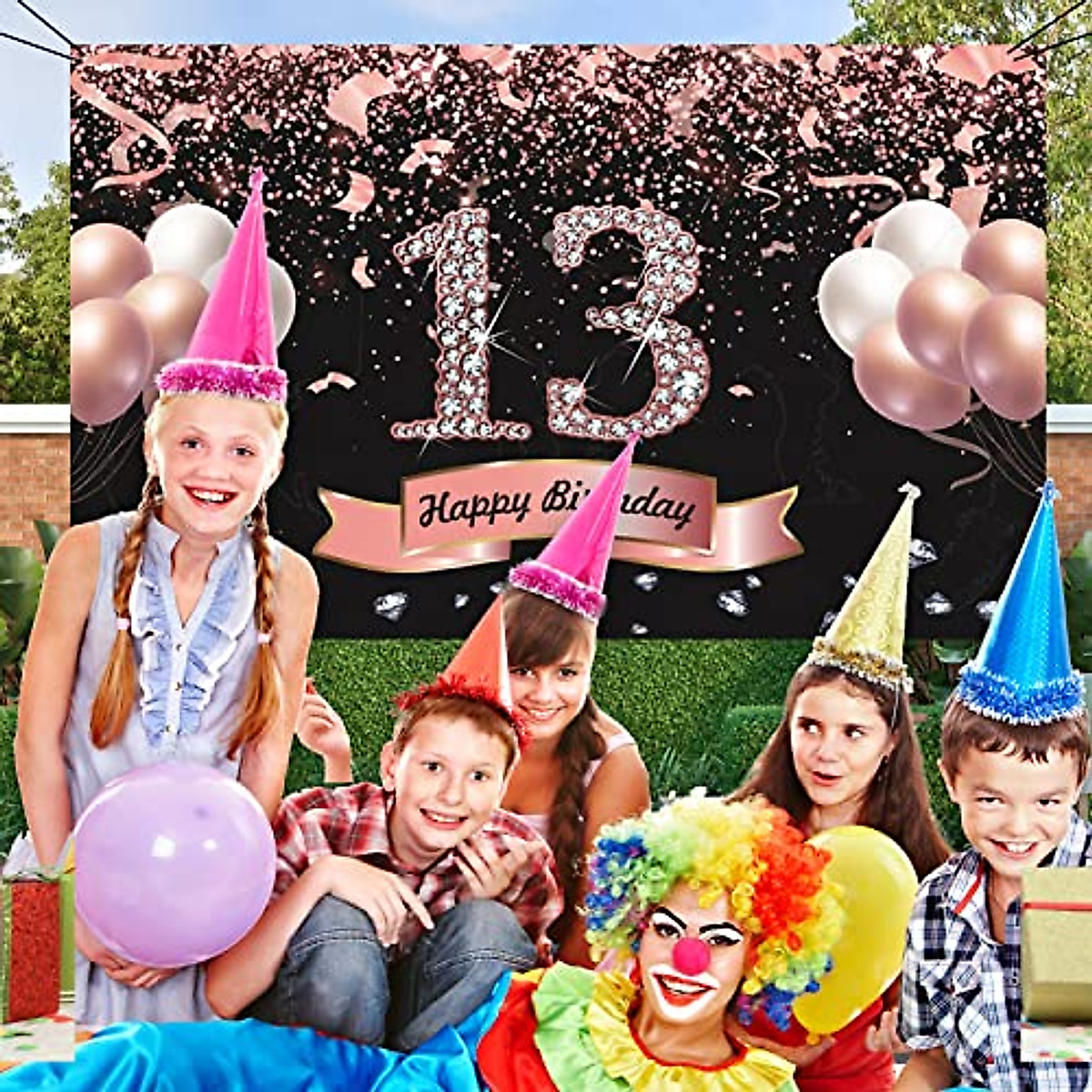 Trgowaul Happy 13th Birthday Decorations for Girls - Rose Gold 13th Birthday Backdrop Banner， Official Teenager Birthday Party Suppiles Photography Background，Thirteenth Year Old Birthday Decorations