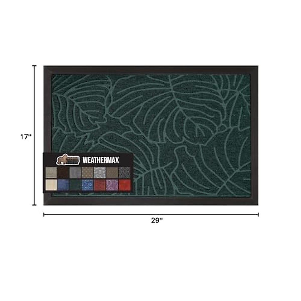 Gorilla Grip 100% Waterproof All-Season WeatherMax Doormat, Durable Natural Rubber, Stain and Fade Resistant, Low Profile, Indoor Outdoor Door Mats, Easy Clean Patio Entrance Mat, 17x29, Green Palm