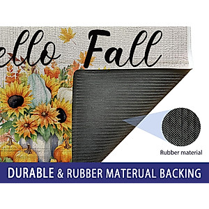 Bnwepo Fall Door Mat Autumn Doormats, Fall Welcome Mat, Hello Fall, Kitchen Mat Pumpkin Sunflower House Outdoor Mat, Farmhouse Front Door Porch Outdoor Indoor 17 x 30 Inch