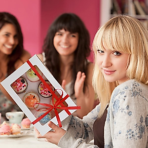 TONGDE Cupcake Boxes 30-Set with Inserts and Window Hold 6 Cupcakes, Food Grade Kraft Bakery Cake Boxes Pastry Holder with Ribbon for Cookie Mini Cake (White)