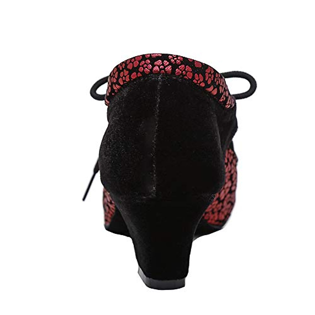 HIPPOSEUS Latin Dance Shoes for Women with Closed Toe Lace up Ballroom Latin Salsa Tango Dance Practice Shoes Low heel 1.75",Black Red, 7.5 B(M) US