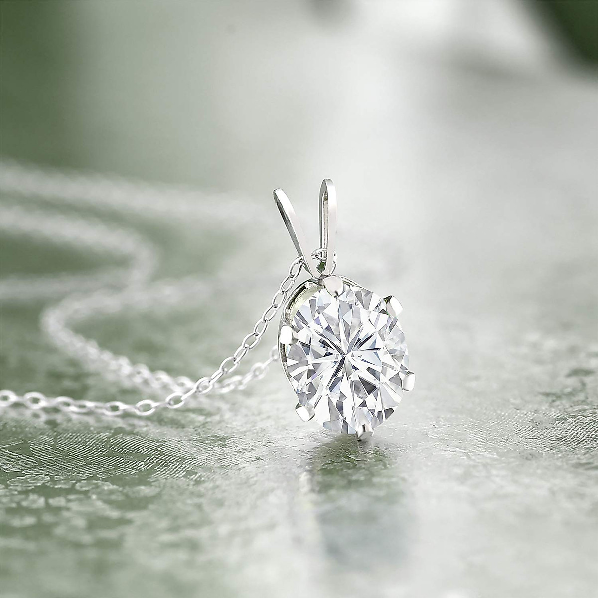 Gem Stone King 925 Sterling Silver White Moissanite Pendant Necklace For Women (2.10 Cttw, Oval 9X7MM, with 18 Inch Silver Chain)