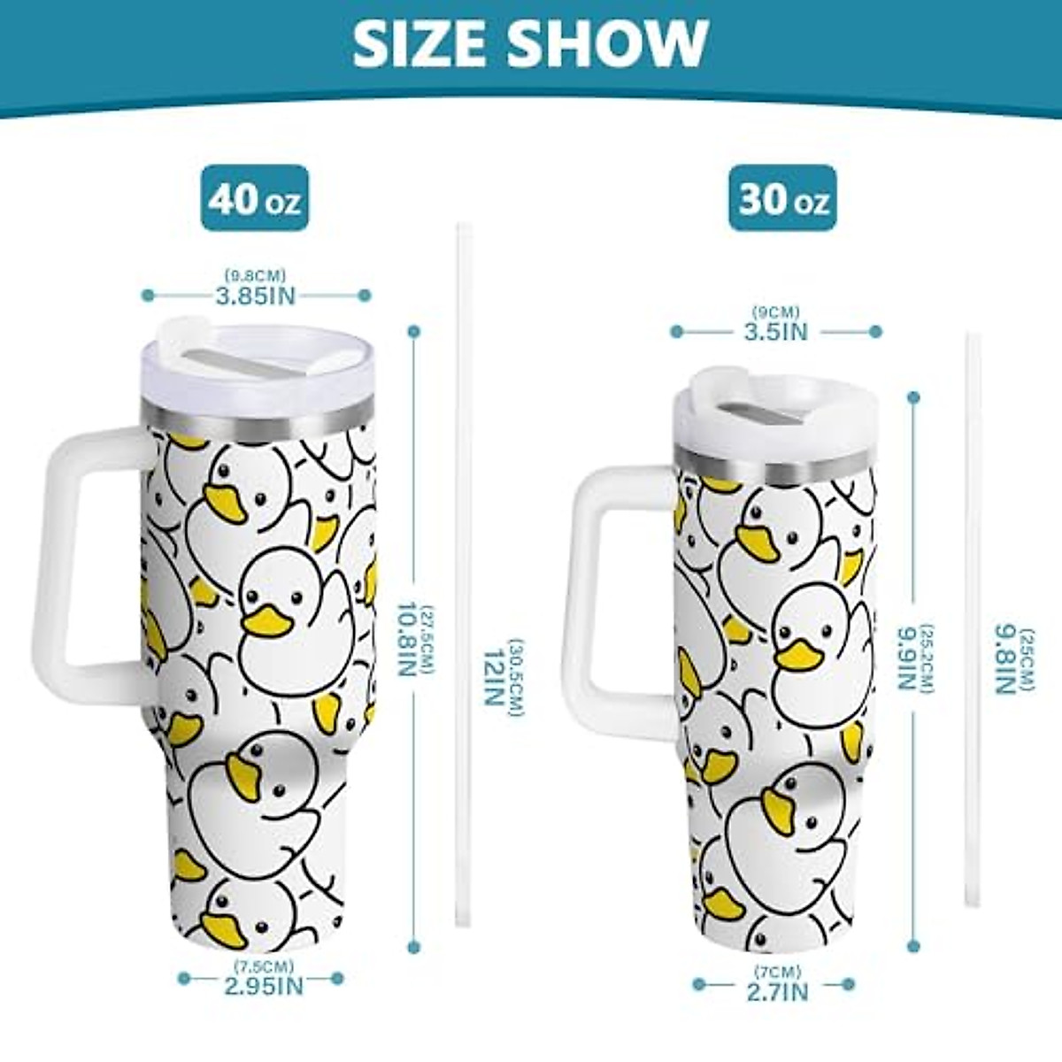 MCHIVER Cute Duck White 30 oz Tumbler with Handle and Straw Stainless Steel Vacuum Water Bottle Leak-proof Travel Coffee Mug Insulated Tumbler for Office Home Car