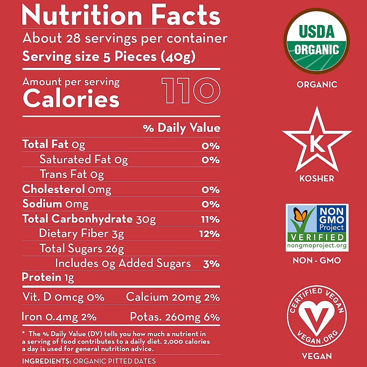 ORGANIC Pitted Dates (Deglet Nour) - Sunny Fruit 40oz Bulk Bag (2.5 lbs) | NO Added Sugars, Sulfurs or Preservatives | NON-GMO, VEGAN, HALAL & KOSHER