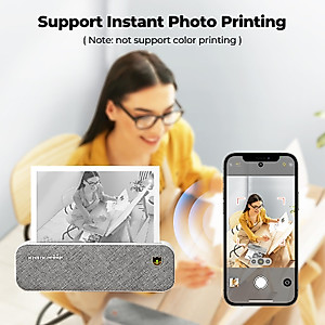 MUNBYN Portable Printer Wireless for Travel ITP01, Bluetooth Thermal Printer with APP, Support 8.5x11 US Letter A4, Compatible with Android and iOS Phone & Laptop, Inkless Printer Mobile Office(Grey)