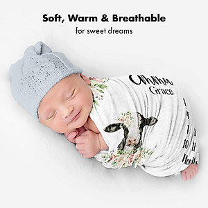 VibeCustom Personalized Baby Milestone Blanket, Monthly Baby Milestone Blanket, Cow Baby Blanket, Milestone Blanket for Baby Boy, Milestone Blanket for Baby Girl, Animal Print Baby Blanket