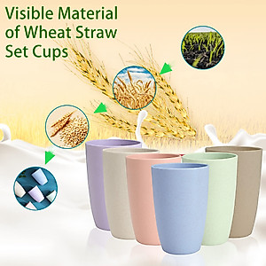 Numkey 20 oz [set of 6] Wheat Straw Cups Plastic Cups Reusable Unbreakable Drinking Cups Dishwasher Safe Water Glasses BPA Free cup Set For Kitchen, Camping, Party (Multicolor)