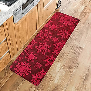 Libaoge Kitchen Mat Rug 1 PCS Christmas Snowflake Red Runner Rug Anti-Fatigue Comfort Memory Foam Standing Mat Non-Slip Floor Door Mat for Bathroom Bedroom 18x47in