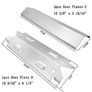 Uniflasy Grill Replacement Parts Kit for Brinkman 810-3660-S, 810-3661-F, Includes Grill Burner Tube Pipe, Heat Plate Shield/Heat Tent/Burner Cover/Flame Tamer, Crossover Channel Tube