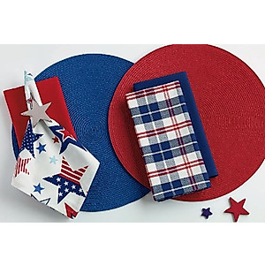 DII Classic Woven Tabletop Collection, Indoor/Outdoor Placemat Set, Round, 15" Diameter, Tango Red, 6 Piece