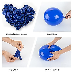 130pcs Royal Blue Balloons Garlands Kit, 18" 12" 10" 5" Different Sizes Pack Dark Blue Latex Balloon Arch for Birthday Baby Shower Wedding Gender Reveal Party Decorations(With 2 Ribbons)