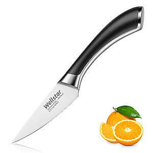 WELLSTAR Paring Knife, 3.5 Inch Fine Edge Fruit Peeling Knife with Super Sharp German Stainless Steel Forged Blade and Full Tang Handle, C-Style Series