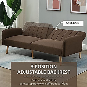 HOMCOM Two Seater Sofa Bed, Convertible Futon Couch Bed, Linen Upholstered Loveseat with Adjustable Backrest for Small Spaces, Living Room, Apartment, and Dorm, Brown