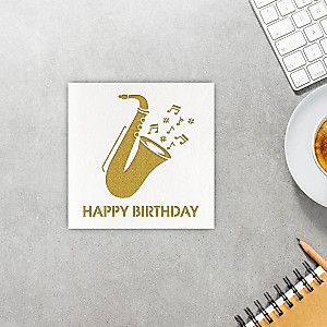 MAGJUCHE Saxophone Jazz birthday card, gold glitter laser cut musical greeting cards for men, women
