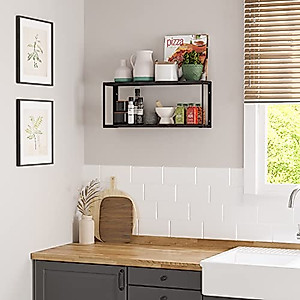 Wallniture Roca 24"x6" Floating Bookshelf Wall Mounted, 2 Tier Rustic Shelves for Living Room Wall Decor, Black Floating Shelves for Bedroom, Rustic Wood Shelf for Kitchen, Bathroom Storage Shelves