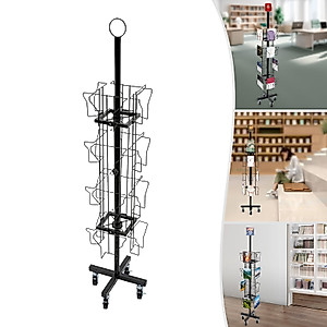 NeNchengLi 16 Pockets Rotating Greeting Card Rack Display Stand Spinning 4 Tiered Metal Floor Standing Pockets Greeting Card Display Rack For Sticker, Brochure, Postcard