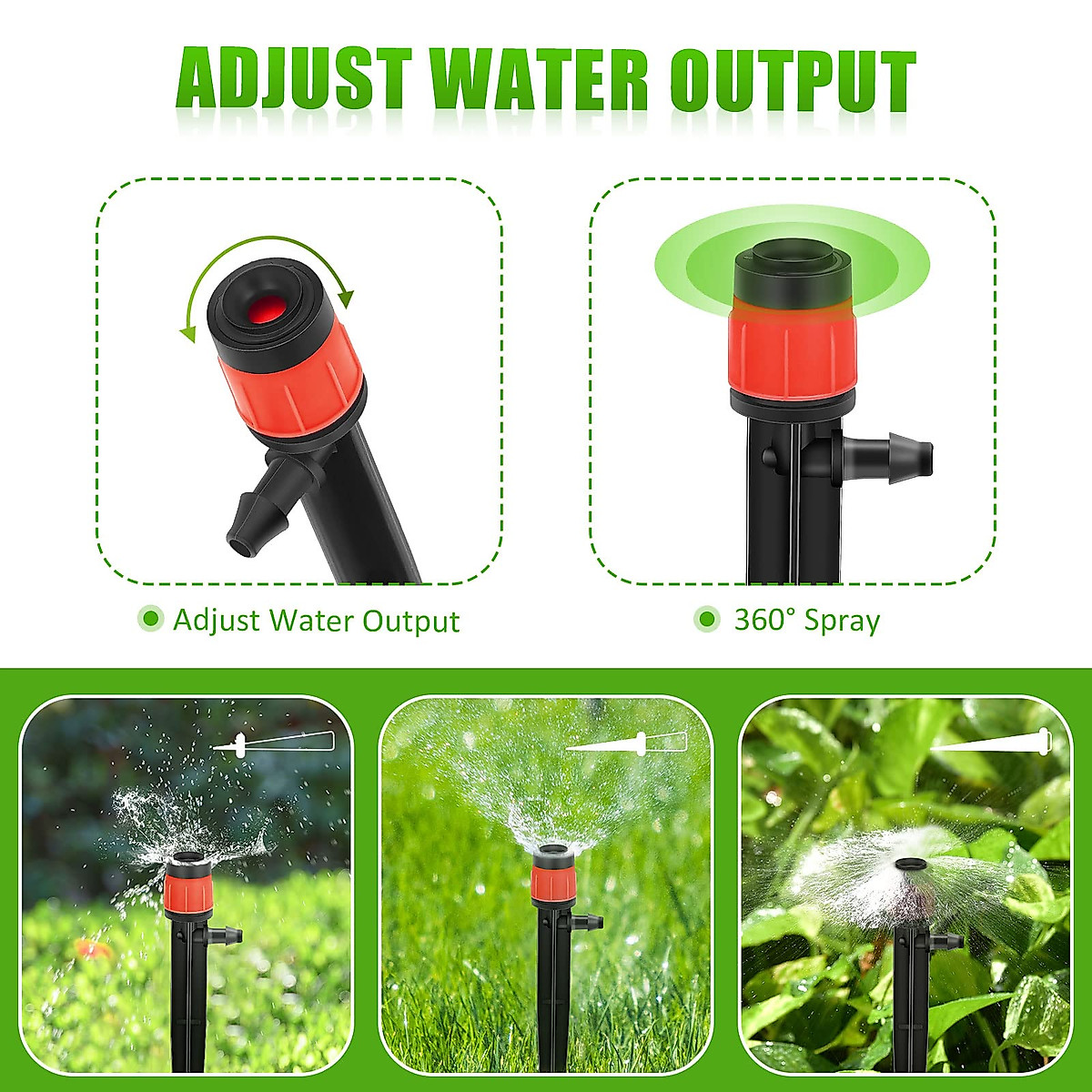 Remagr 300 Pcs Drip Irrigation Emitters for 1/4 Inch Drip Irrigation Tubing Flow Drippers 360 Degree Adjustable Drip Irrigation Emitters with Stake Irrigation Sprayers for Garden Lawn Flower Bed