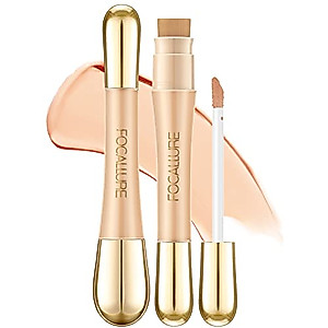 FOCALLURE High Coverage Matte Liquid Concealer,Non-Creasing & Lightweight Face Contour Concealer,Long Lasting Waterproof Concealer Makeup to Cover All the Blemishes With Built-in Brush,#03-Peach corrector