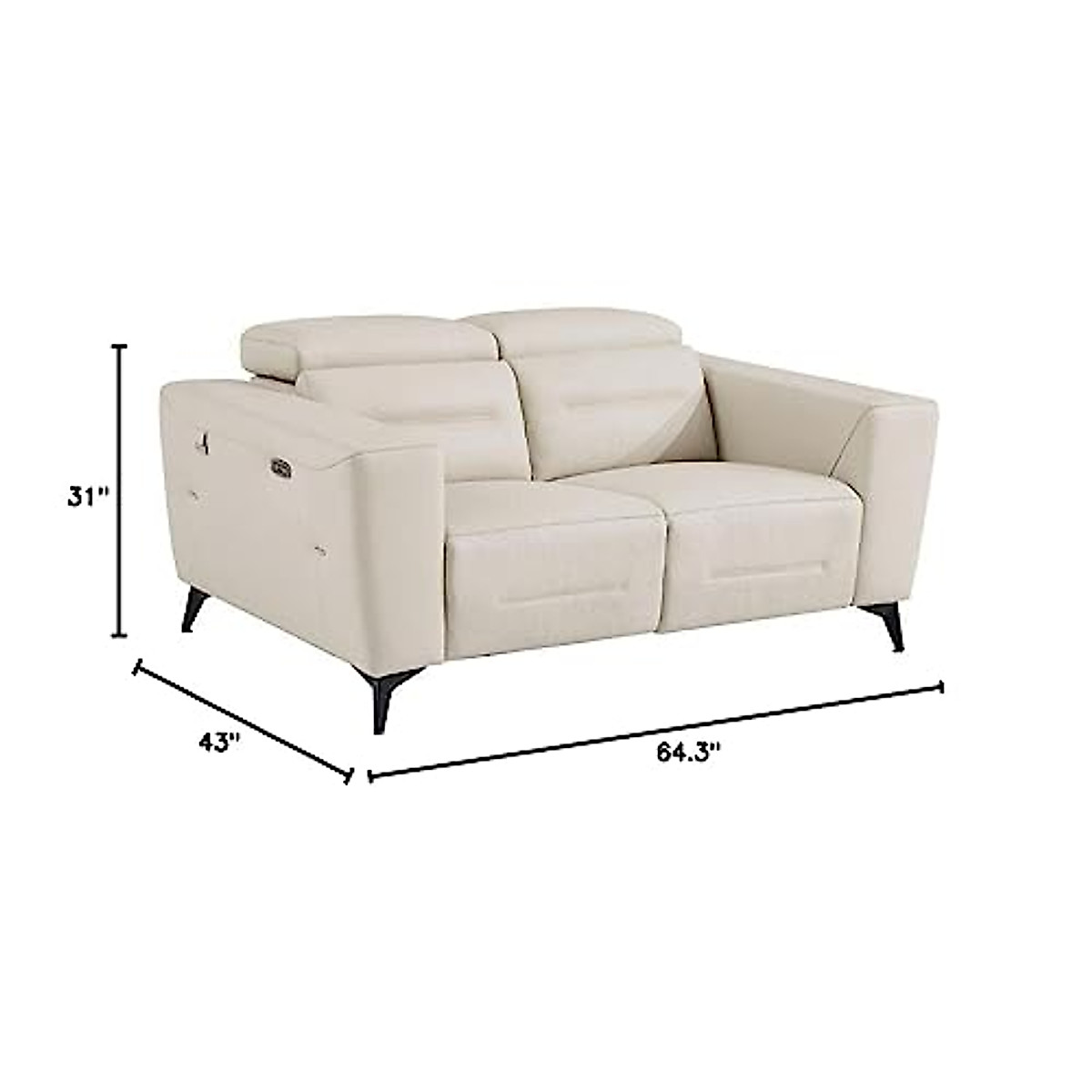 Blackjack Furniture Ferrara Power Reclining Sofa Loveseat with USB Ports to Charge Devices, Adjustable Multi-Position Headrests, Wall Hugger Design, 64.3" W, Beige