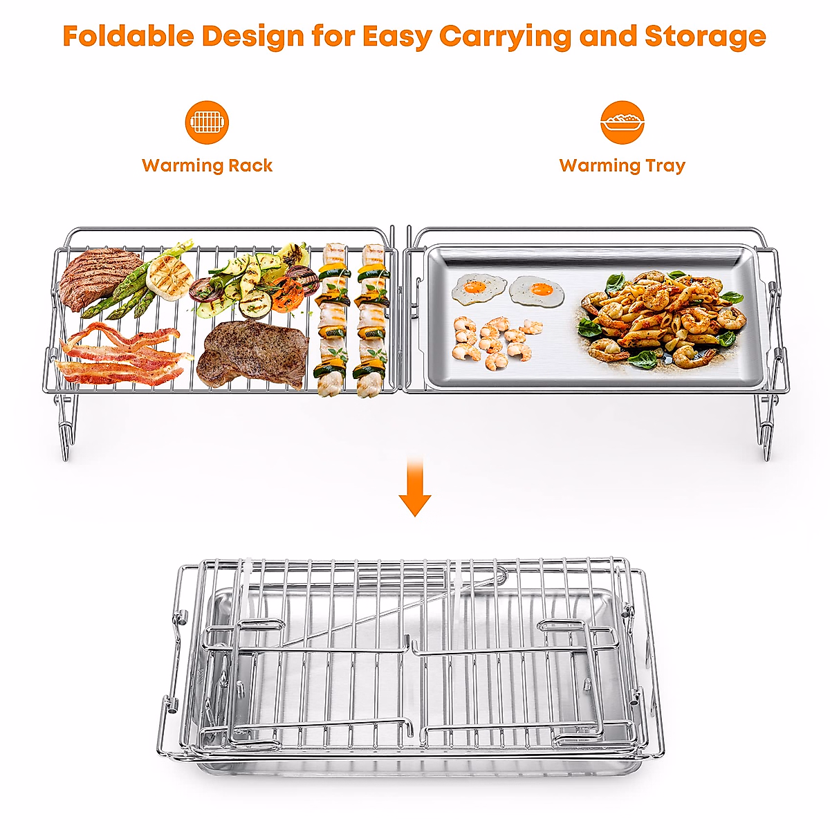 Stanbroil Griddle Warming Rack and Tray for 28" Blackstone Griddle - Foldable Cooking Grate BBQ Accessories Compatible with 28" Blackstone Griddle (Not Work with Hood)