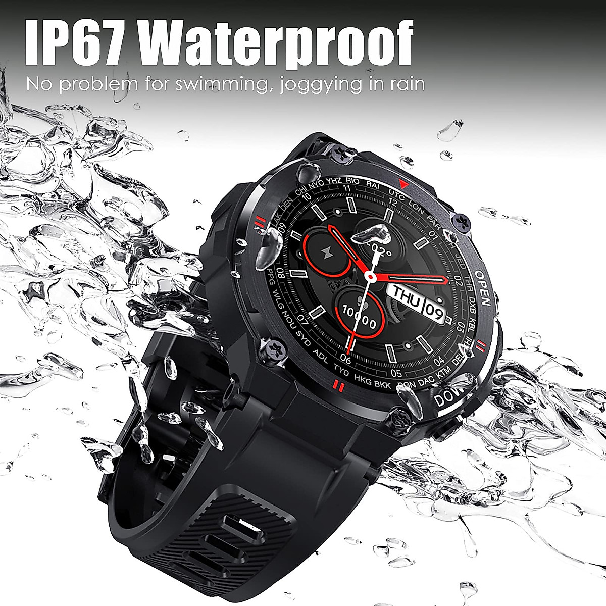 Smart Watch for Men Outdoor Waterproof Military Tactical Sports Watch Fitness Tracker Watch with Heart Rate Monitor Pedometer Sleep Tracker Compatible with iPhone Samsung NO Bluetooth Calling