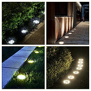 12Pcs Solar Ground Lights Outdoor Waterproof Solar Outdoor Lights,8LED Underground Light Solar Outdoor Lights Landscape Solar Garden Lights In-Ground Lights for Pathway,Yard,Lawn,Driveway White